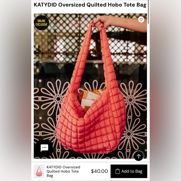 Katydid | Bags | Katydid Oversized Quilted Hobo Tote Bag | Poshmark